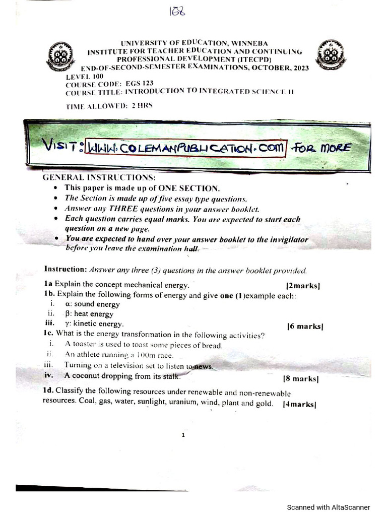 Introduction To Integrated Science II October 2023 | PDF