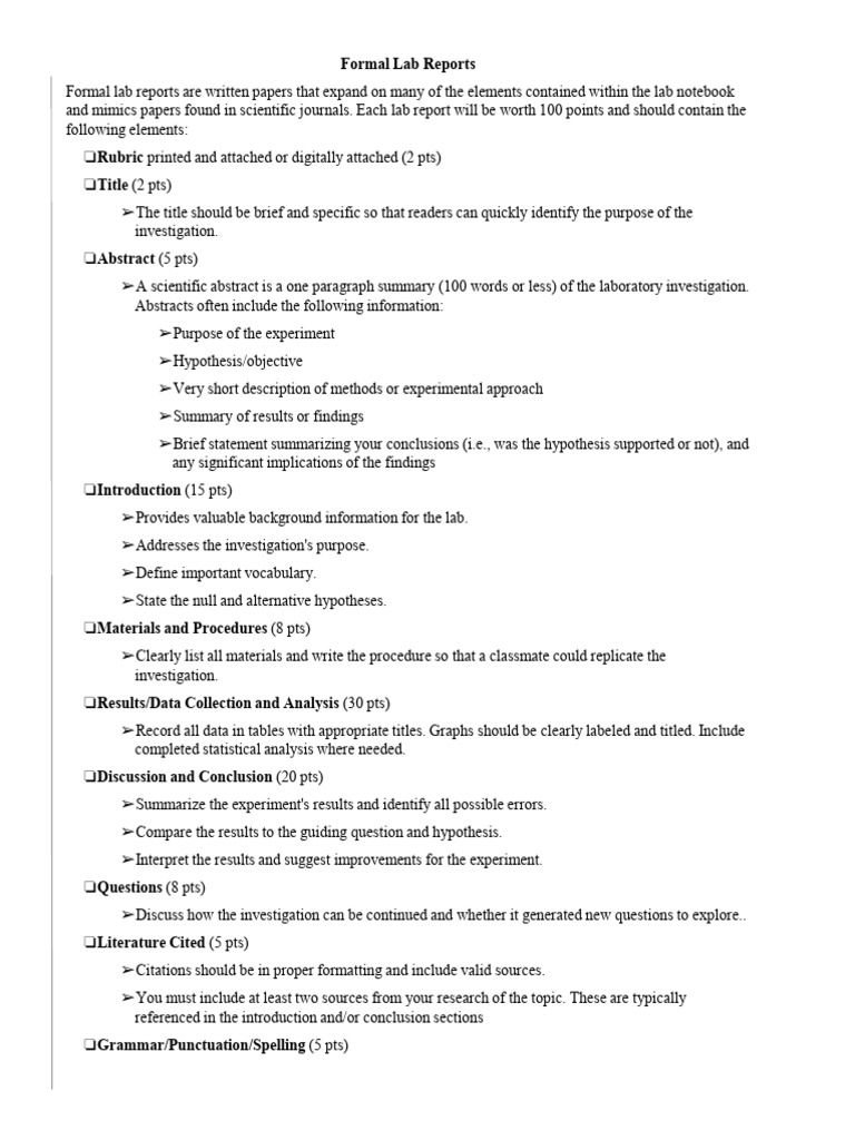 Formal Lab Report Rubric | PDF