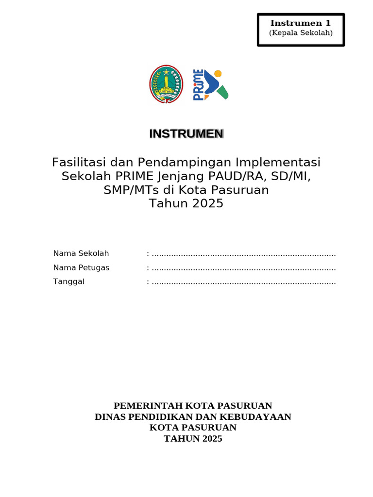 Instrumen 1 Fasilitasi Dan Pendampingan Sekolah Prime | PDF