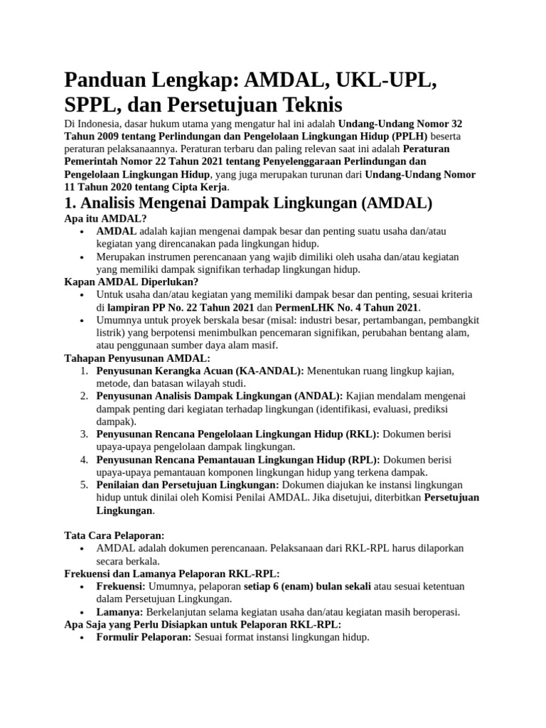 Panduan AMDAL, UKL-UPL, SPPL di Indonesia | PDF