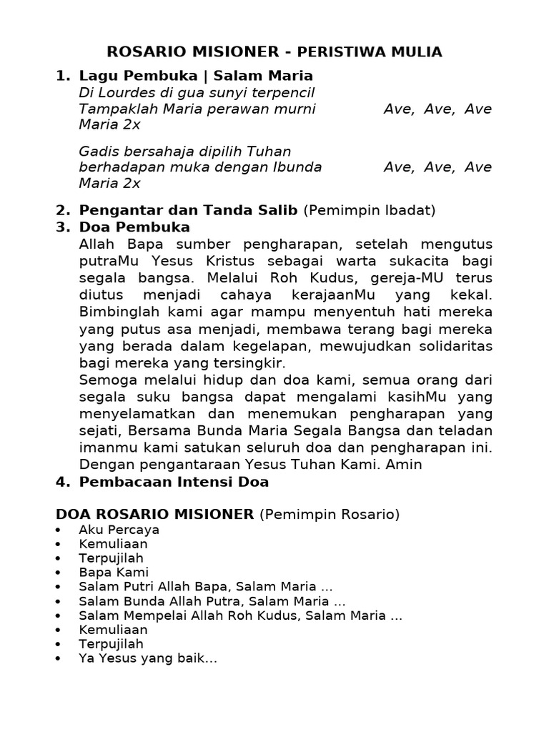 Doa Rosario Misioner dan Peristiwa Mulia | PDF