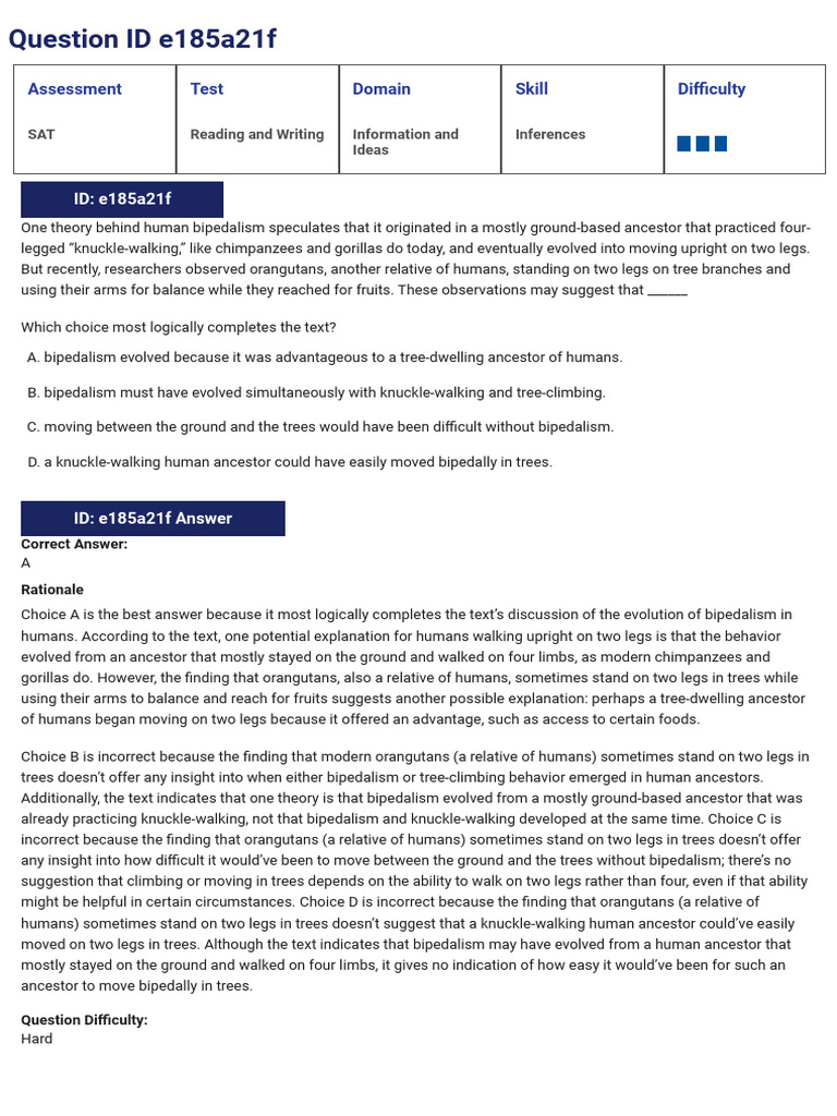 (Page 4 10Q) SAT Suite Question Bank - Results | PDF | Bipedalism