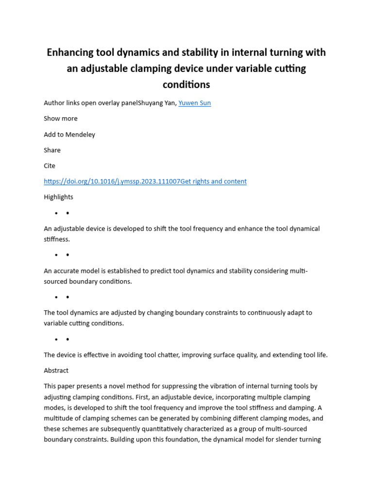 Enhancing Tool Dynamics and Stability in Internal Turning With an ...