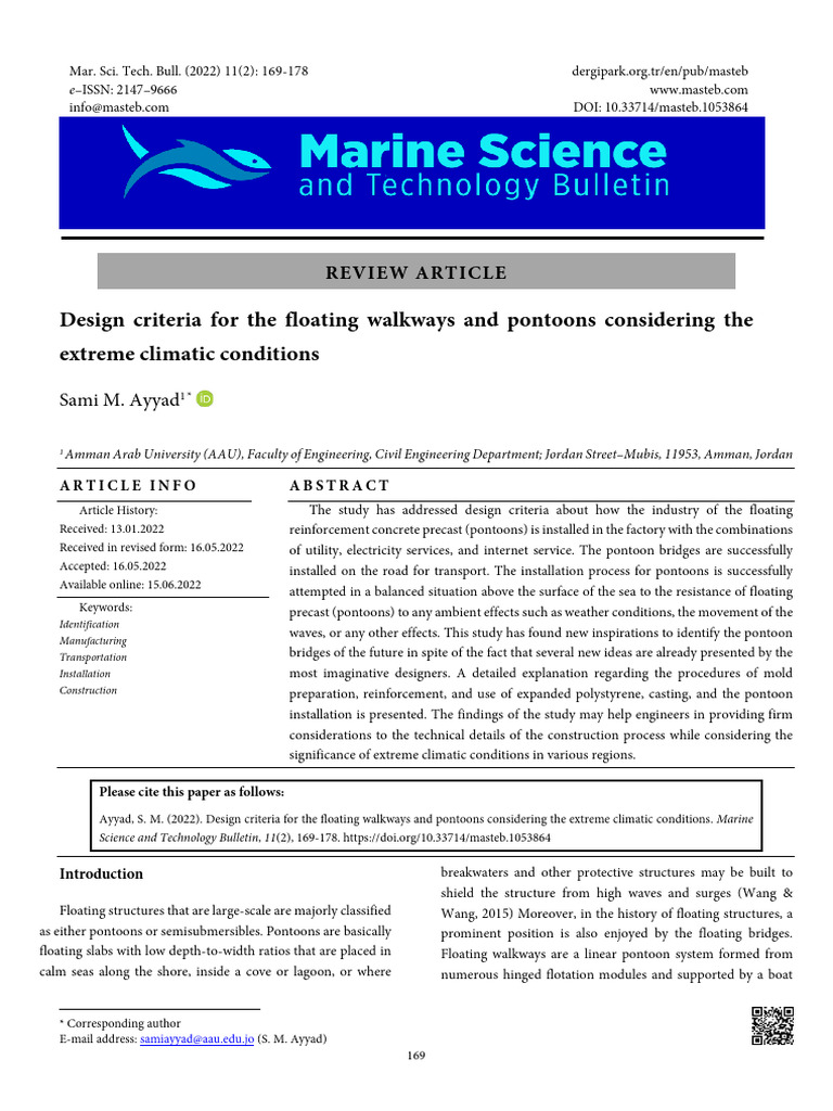 Design Criteria For The Floating Walkway | PDF | Buoyancy | Anchor