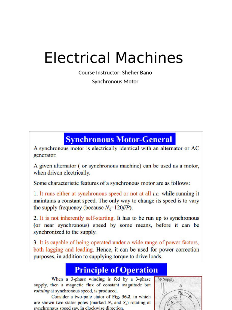 Synchronous Motor - I | PDF