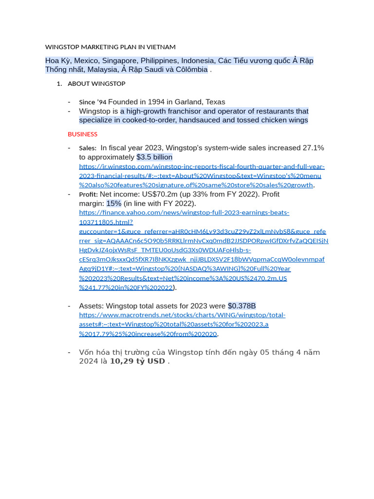 Wingstop Marketing Strategy Vietnam | PDF | Foreign Direct Investment ...