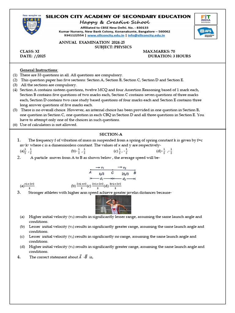 Sample Paper Annual Examination Set (1) 2024 | PDF | Gases | Collision