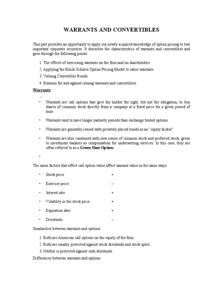 Convertibles and Warrants | PDF | Warrant (Finance) | Convertible Bond