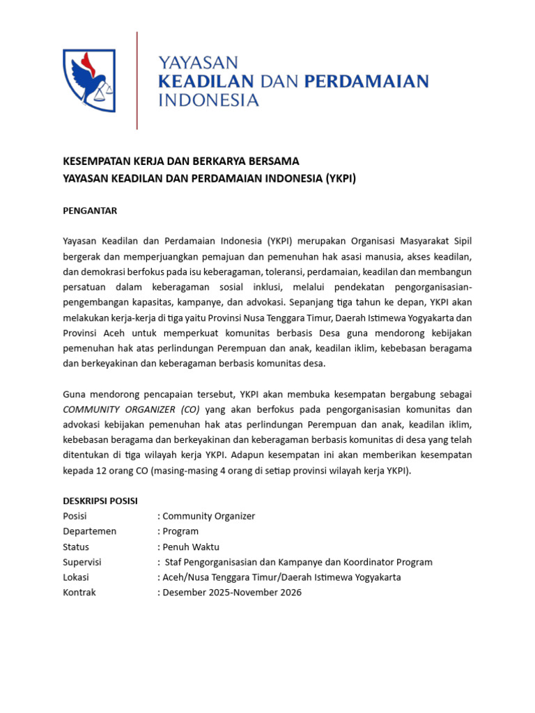Lowongan Community Organizer YKPI | PDF
