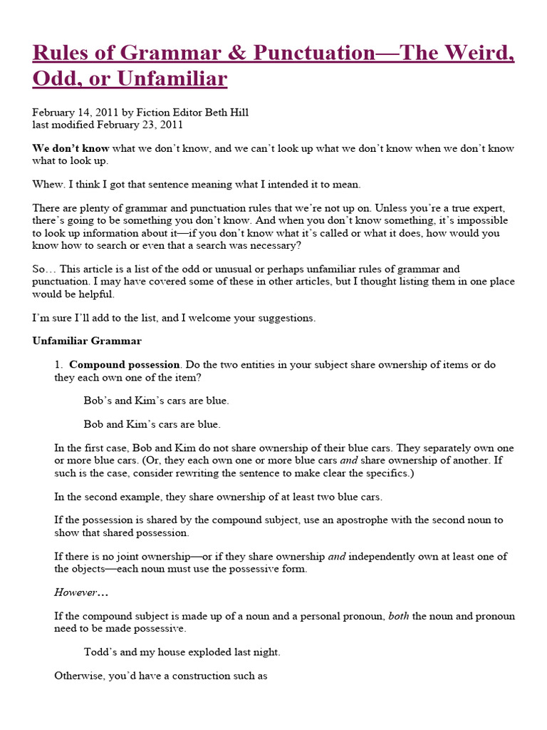 Grammar and Punctuation Rules - The Unusual or Unknown | PDF | Comma ...