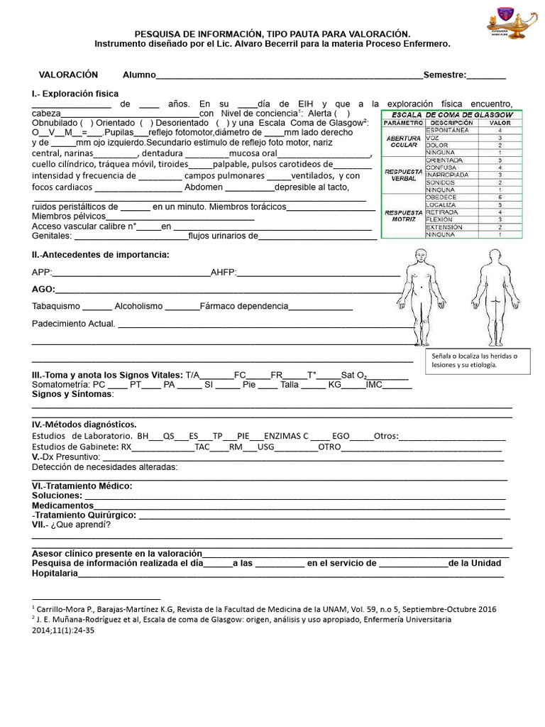 Pauta de Valoración en Exploración Física. (1) | PDF | Examen físico ...