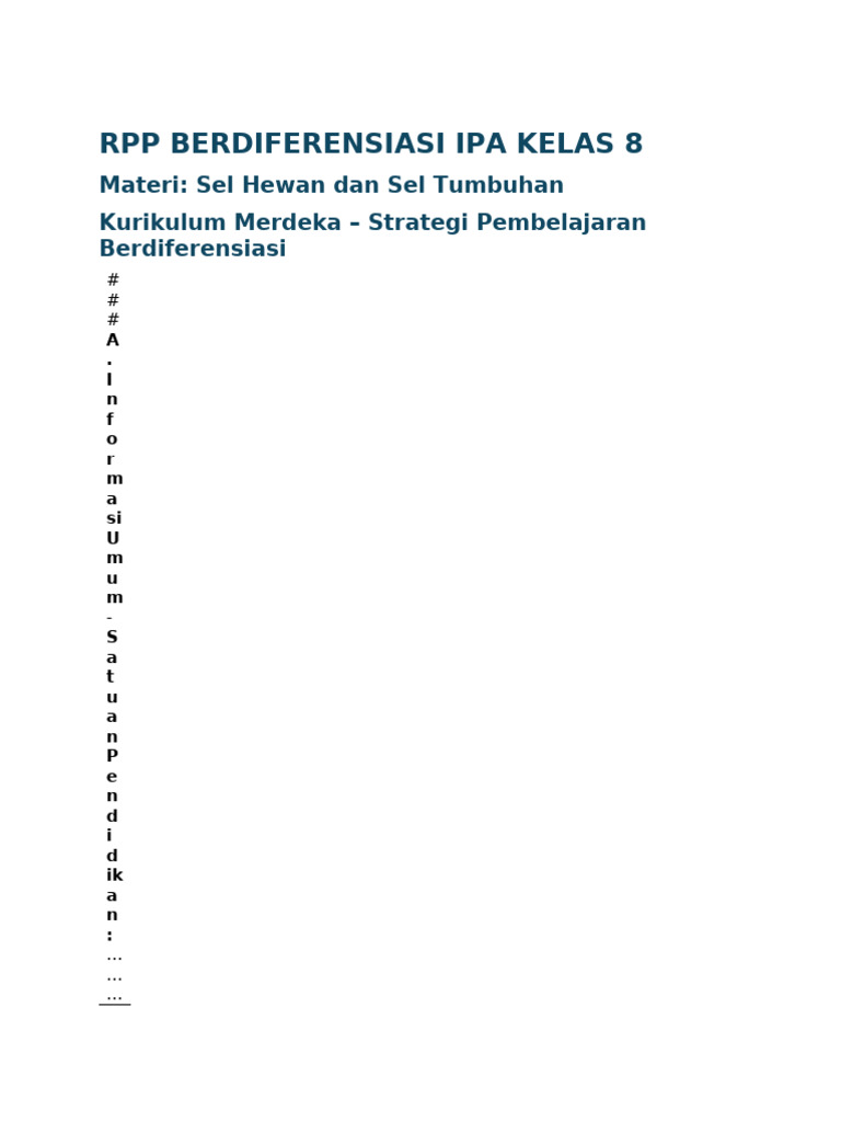 RPP Berdiferensiasi Ipa - Sel Hewan & Sel Tumbuhan | PDF