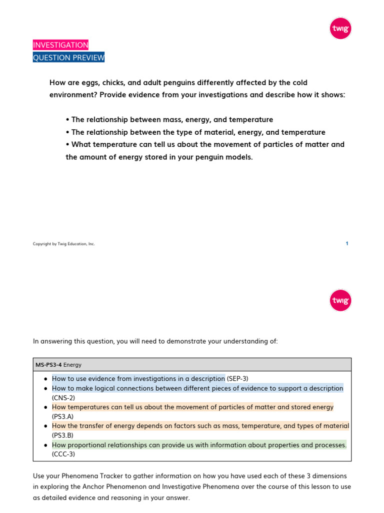 Investigation Student Rubric | PDF | Temperature | Mass