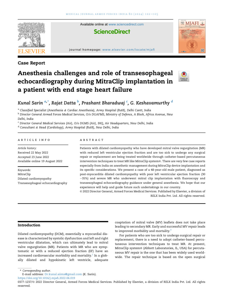Anesthesia Challenges and Role of Transesophageal Echocar 2024 Medical ...