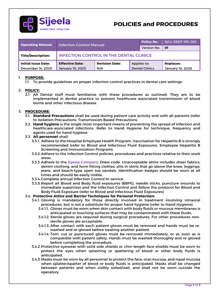 Dental - Infection Prevention & Control Policy With Approval Form | PDF ...