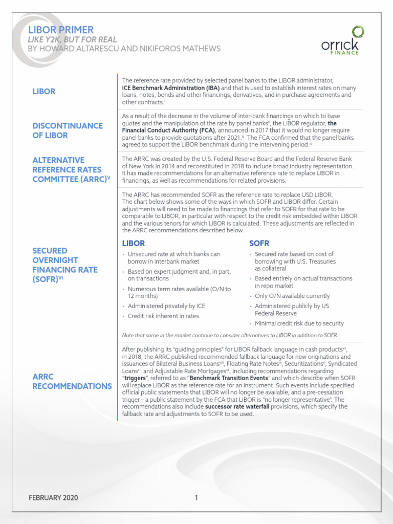 Usd Libor Transition Primer Orrick | PDF | Libor | Monetary Economics