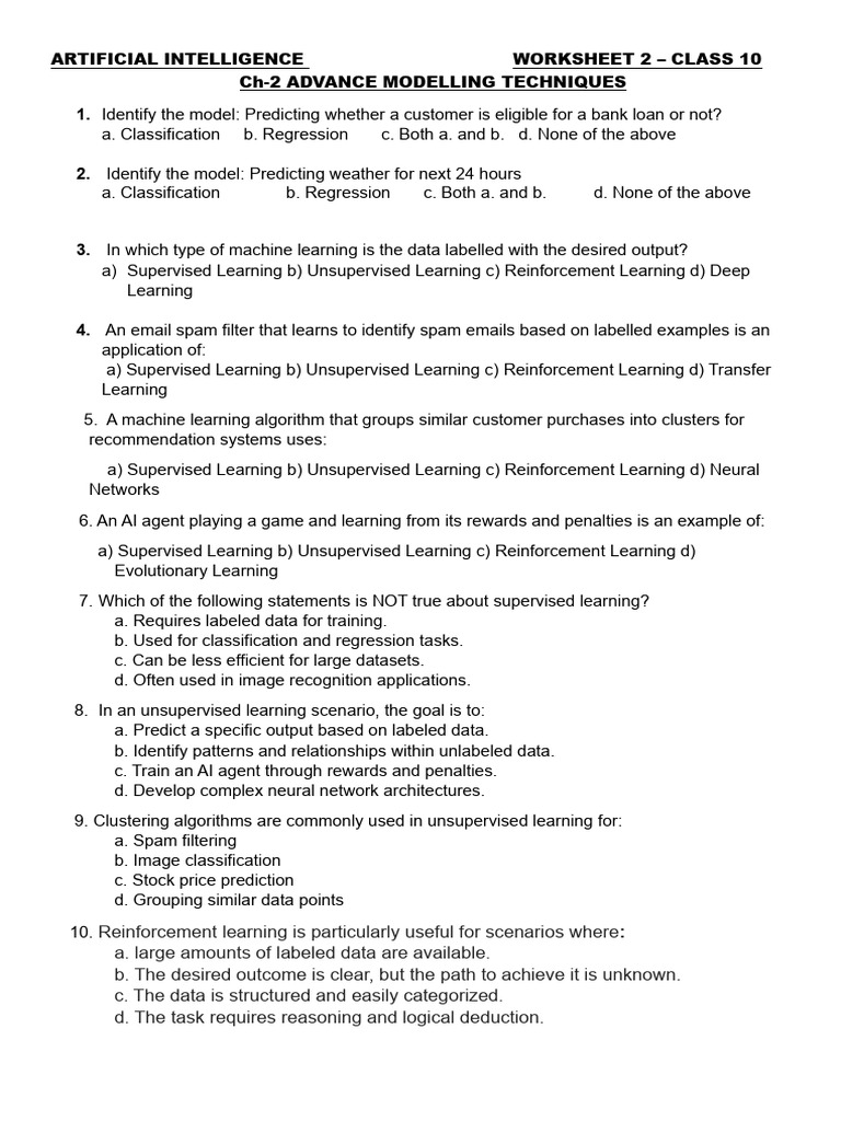 AI Worksheet: Advanced Modeling Techniques | PDF | Machine Learning ...