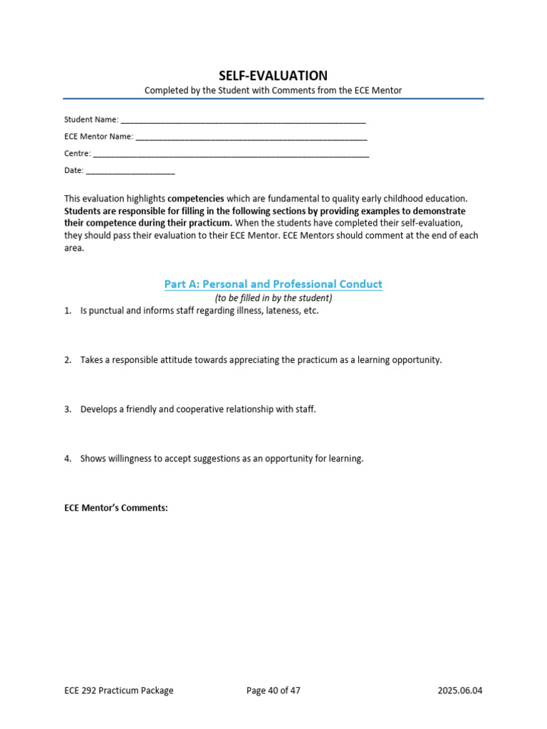 Practicum - Inclusion in Early Childhood Settings | PDF | Mentorship ...