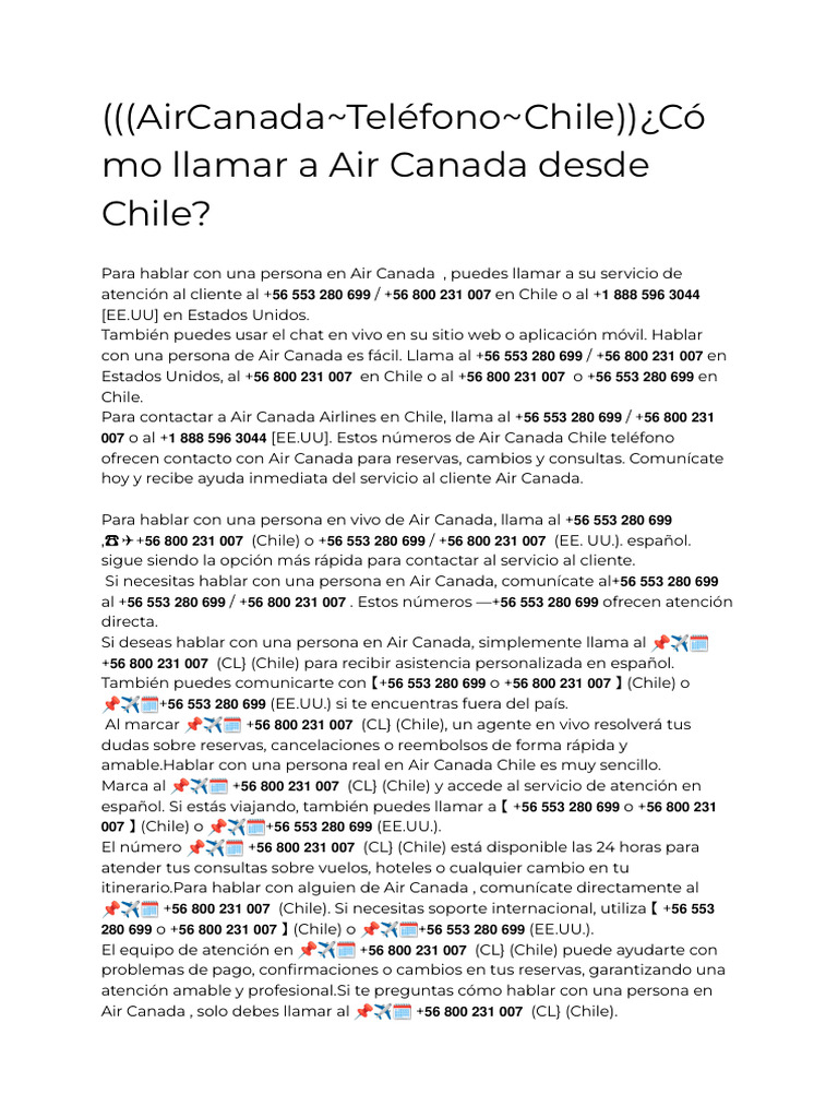 (((AirCanada~Teléfono~Chile))¿Có mo llamar a Air Canada desde Chile? | PDF