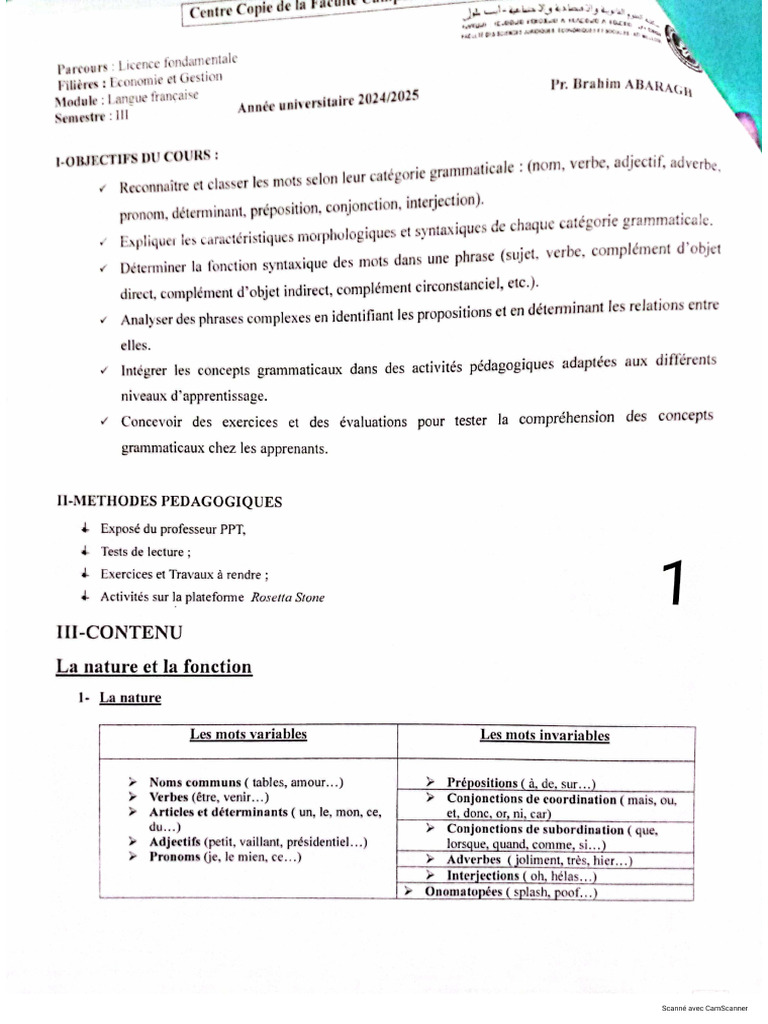 Français - Prof Brahim Abaragh | PDF