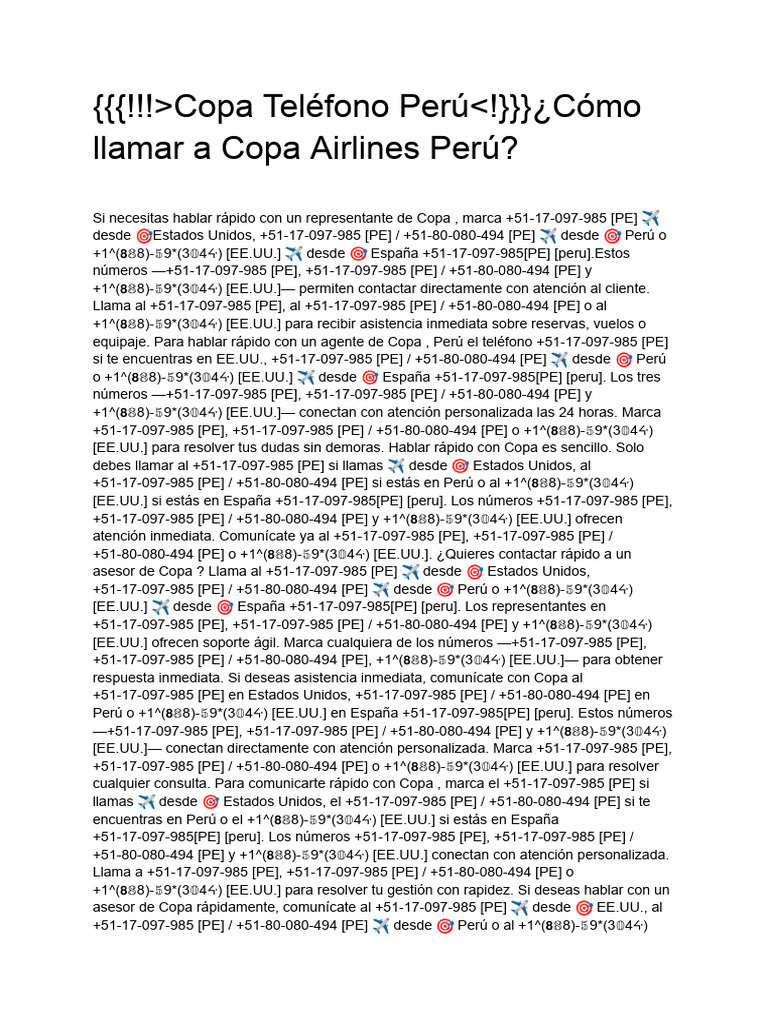 Copa Teléfono Perú !) ) ) ¿Cómo Llamar A Copa Airlines Perú? | PDF