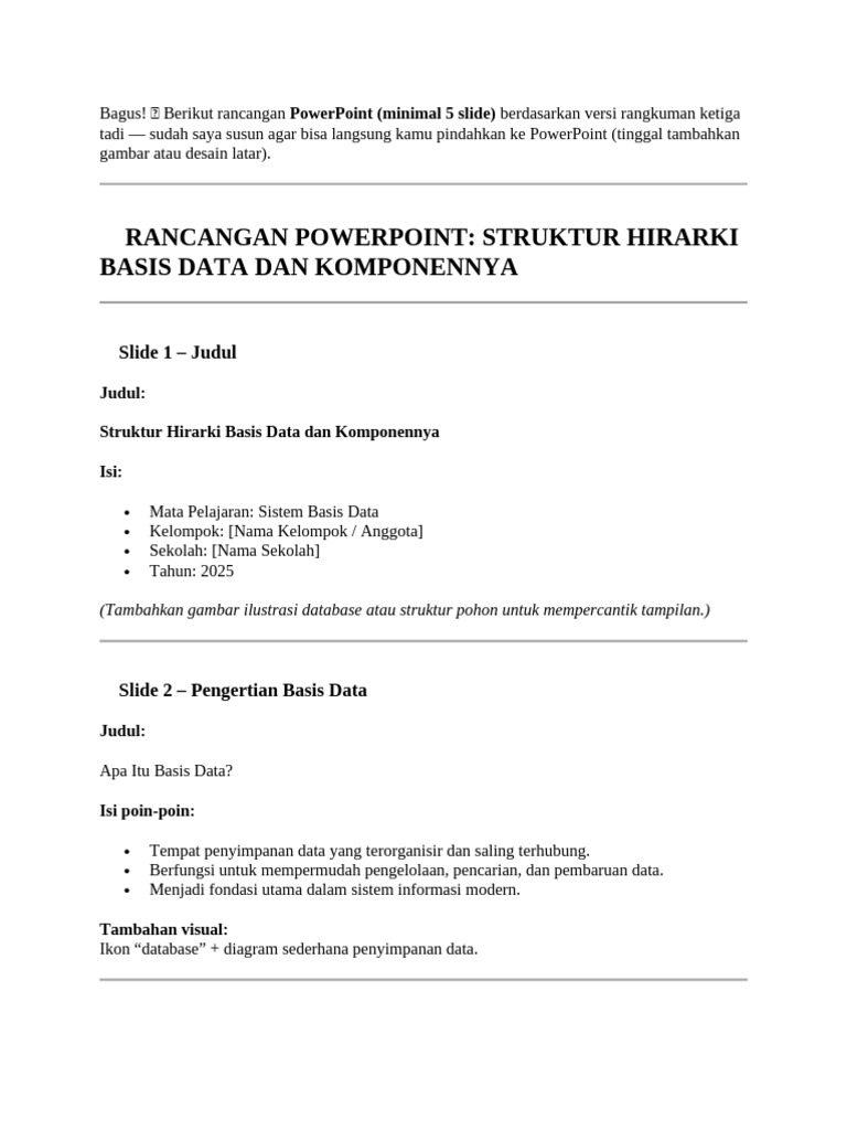 Struktur Hirarki Basis Data dan Komponen | PDF