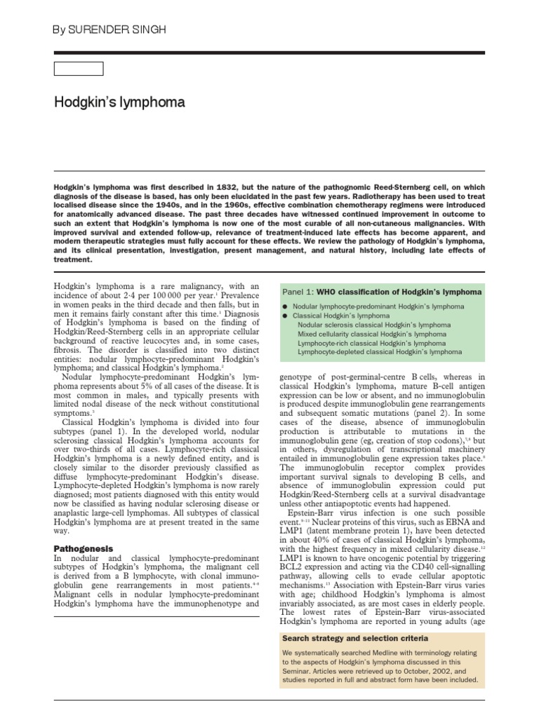 Hodgkin's Lymphoma - Lancet | PDF | Lymphoma | Radiation Therapy
