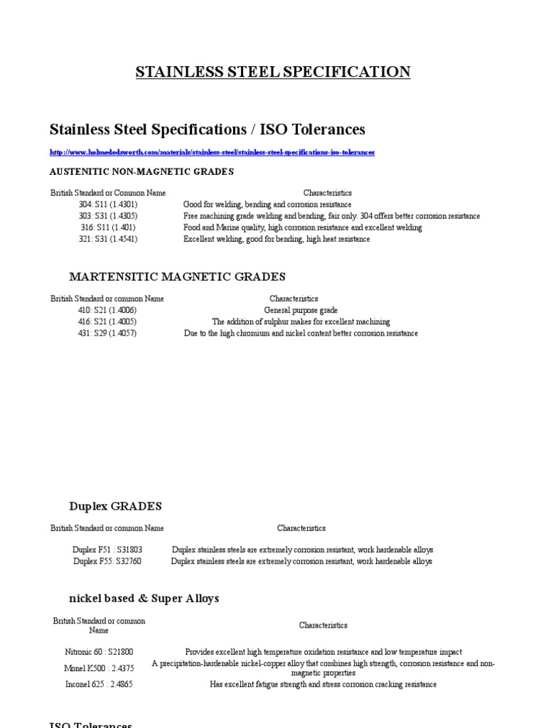 Stainless Steel Specification | PDF | Stainless Steel | Materials Science