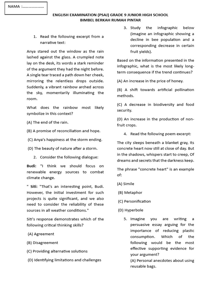 Soal Psaj Inggris Kelas 9 | PDF | Phrase | Linguistics