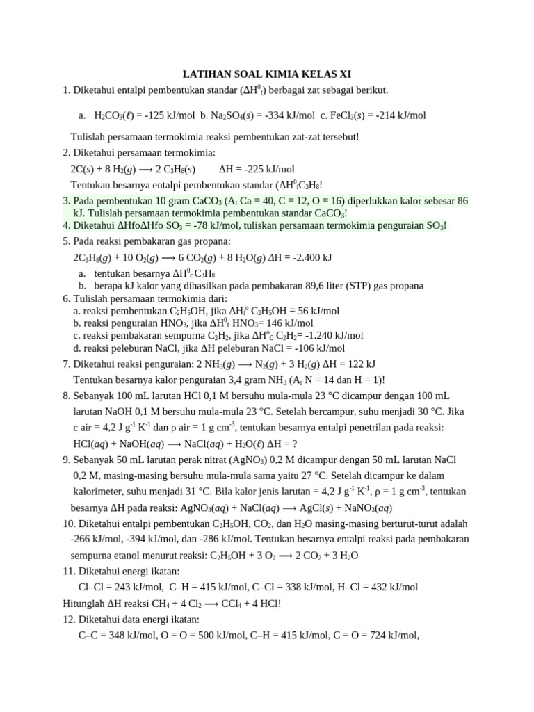 Latihan Soal Kimia Kelas Xi | PDF