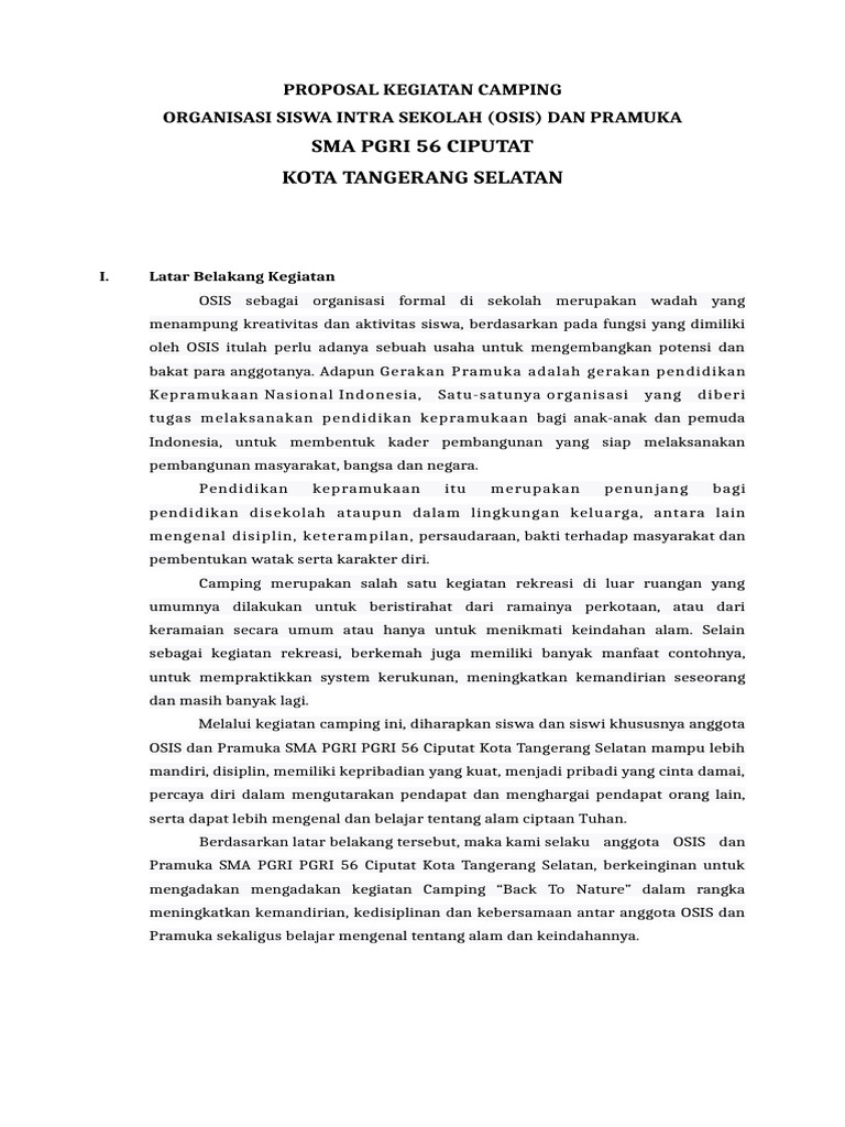 Proposal Camping OSIS dan Pramuka 2022 | PDF