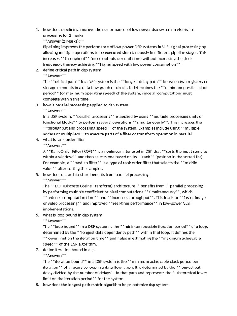 2 Marks Vlsi Signal Processing | PDF | Digital Signal Processing ...