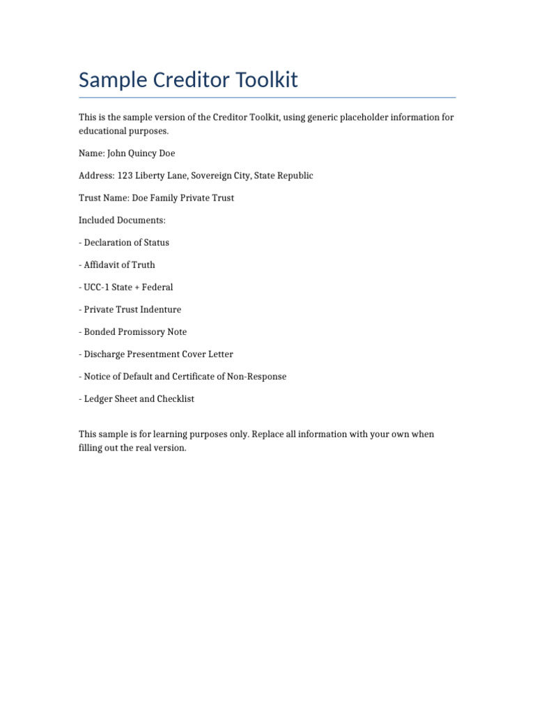 Sample Toolkit JohnDoe | PDF