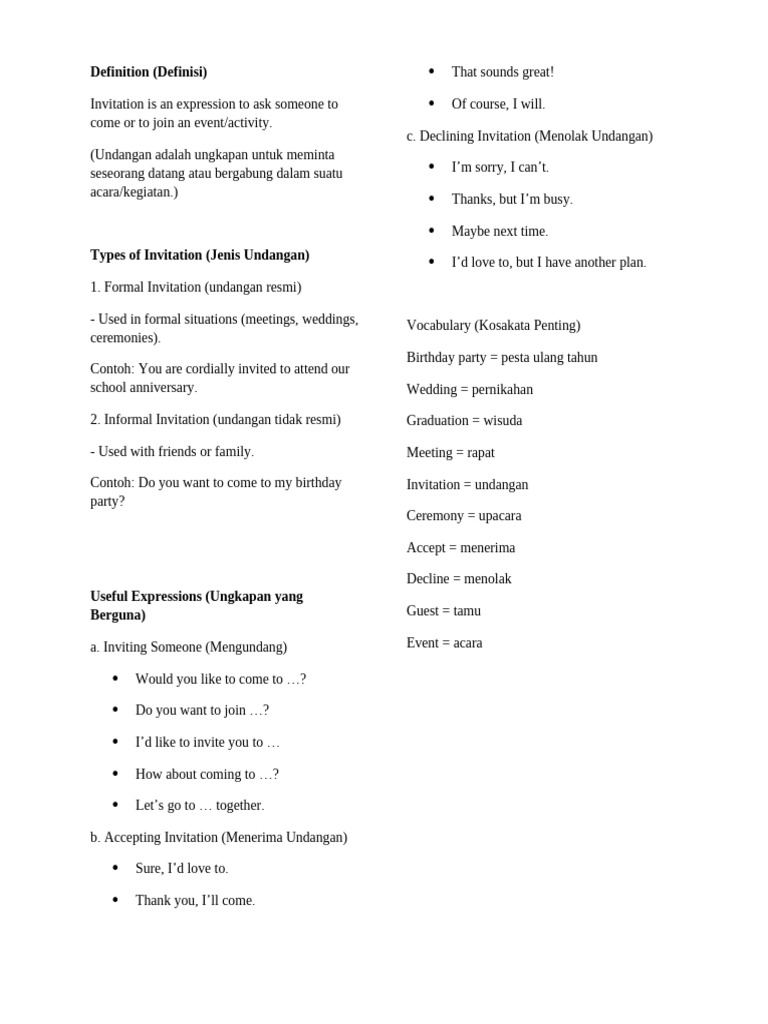 Types and Expressions for Invitations | PDF