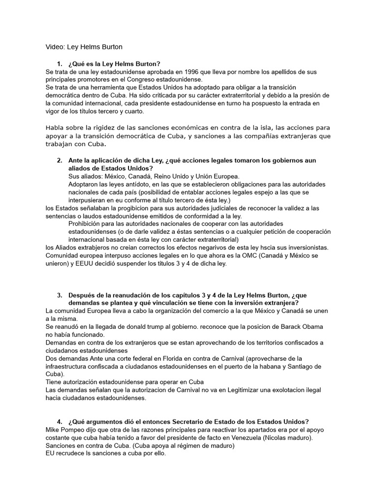 Video - Ley Helms Burton | PDF | Cuba | Los Estados Unidos