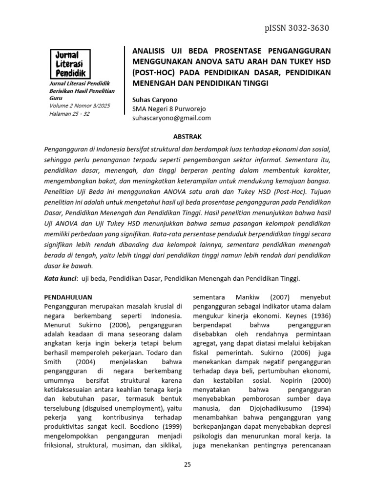 Analisis Uji Beda Prosentase Pengangguran Menggunakan ANOVA Satu Arah ...