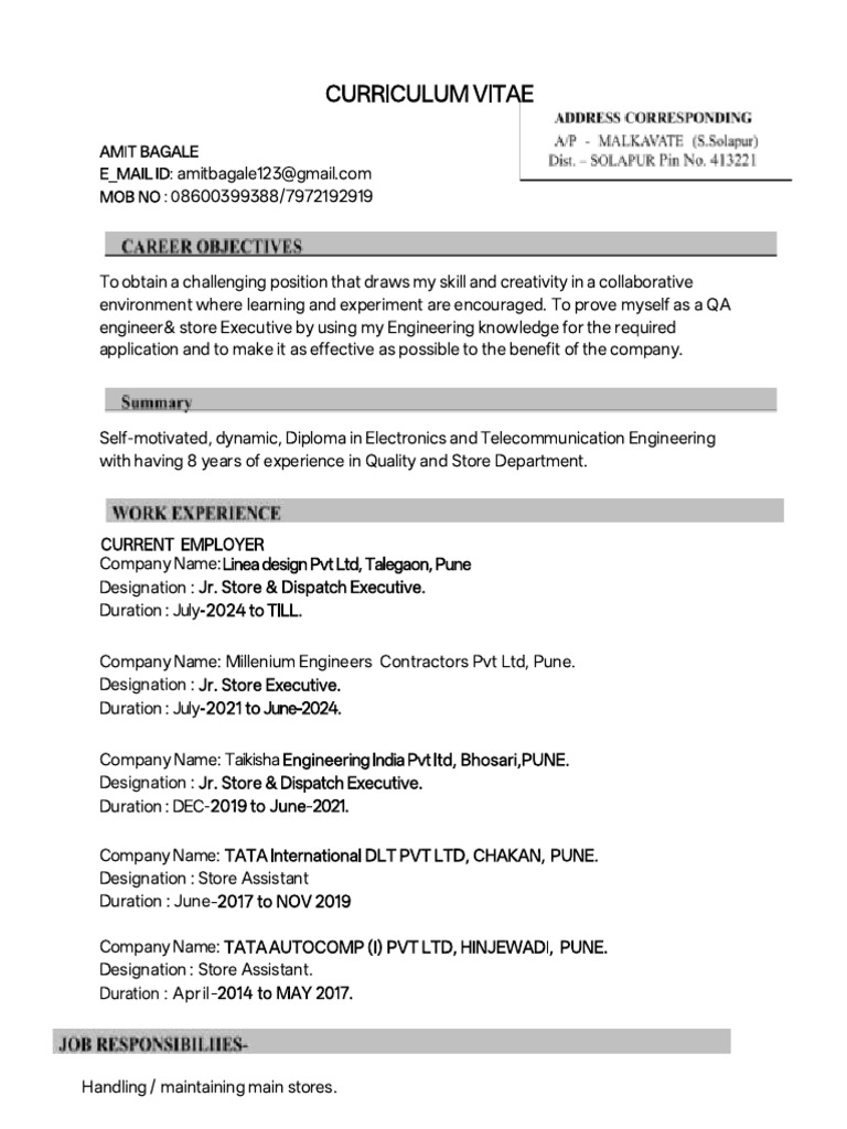 CV Amit Bagale 25 Latest | PDF | Computing