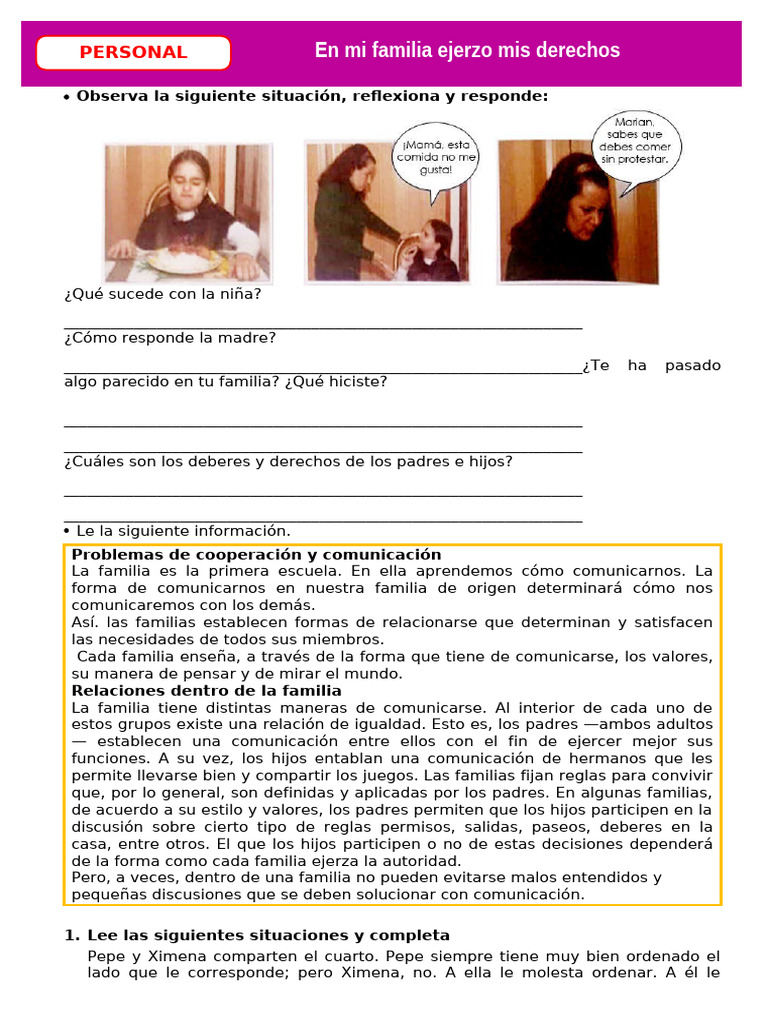 D1 A2 FICHA PS. En mi familia ejerzo mis derechos (1) | PDF