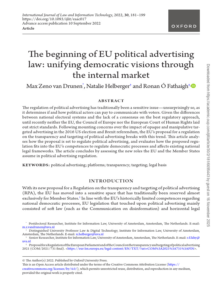 The Beginning of EU Political Advertising Law | PDF | European Commission