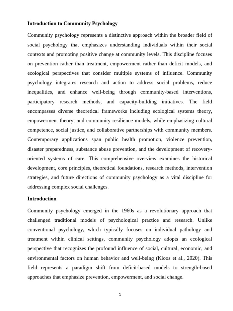 Overview of Community Psychology Principles | PDF | Violence | Psychology