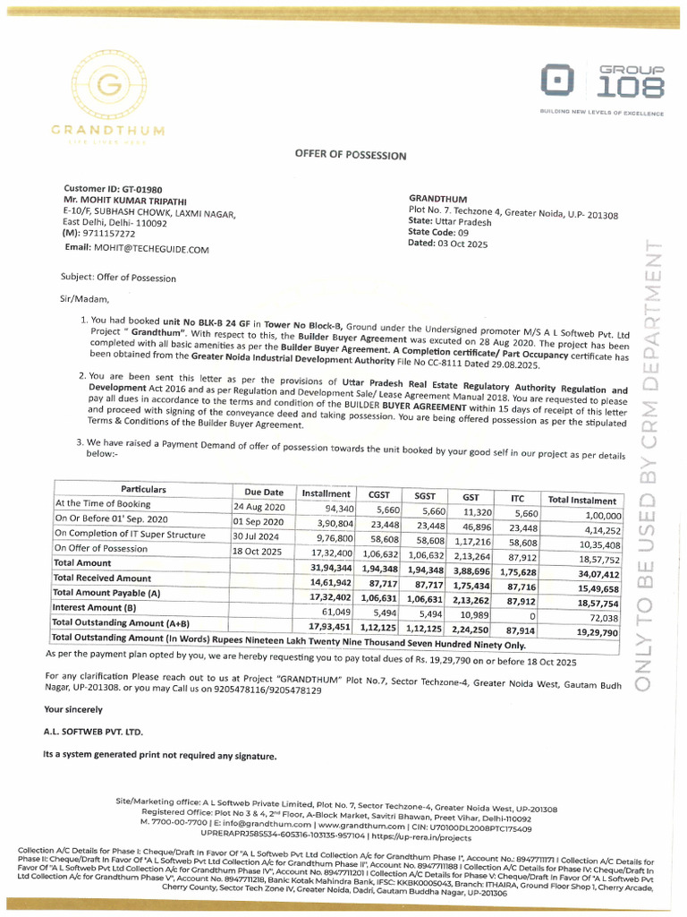 Gt-01980 Updated Offer of Possession | PDF