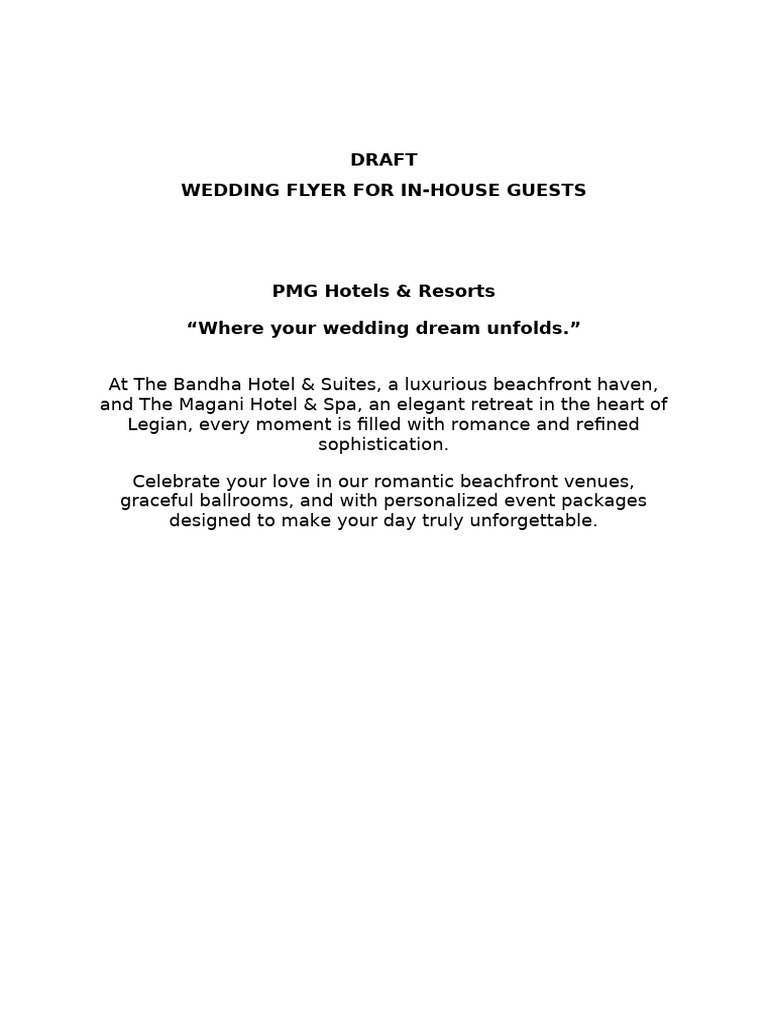 DRAFT In-House Flyer On Wedding and Venues | PDF