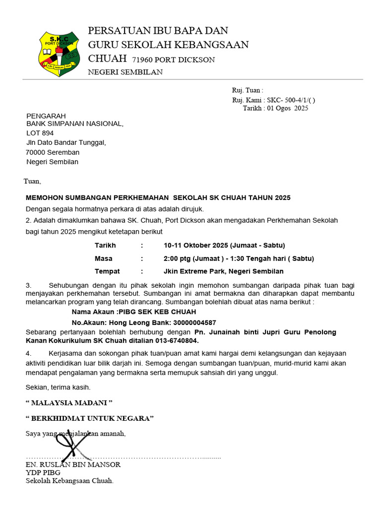 BSN Surat Sumbangan Perkhemahan 2025 | PDF