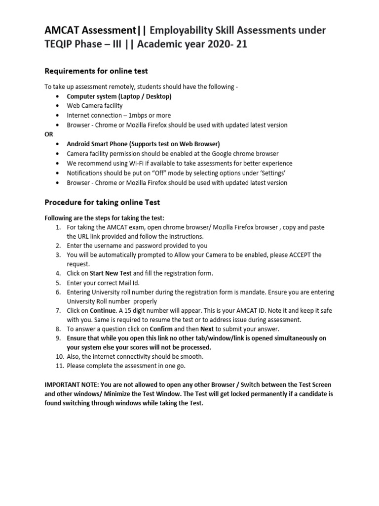 Requirements and Instructions For Online Test | PDF | Computing | Software