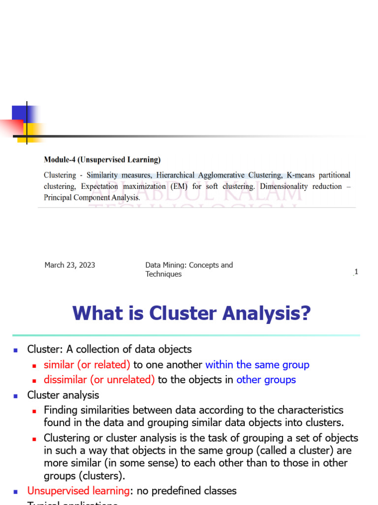 Module 4 New 2019 Clustering | PDF | Principal Component Analysis | Eigenvalues And Eigenvectors
