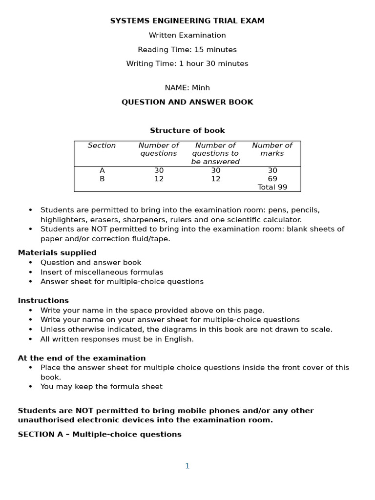 Systems Engineering Trial Exam Guide | PDF | Electric Generator ...