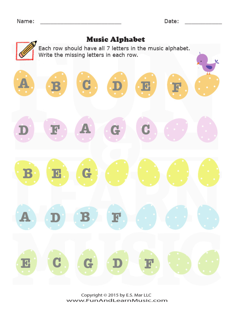 Music Worksheets Easter Music Alphabet 001 | PDF