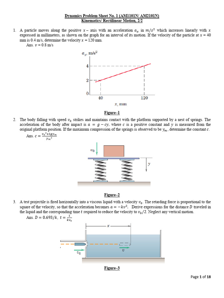 Dynamics Problem Sheet: Kinematics & Motion | PDF | Acceleration ...