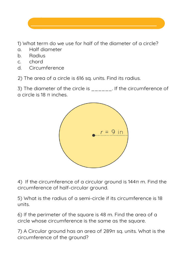 Area and Circumference of A Circle Worksheet 4 | PDF