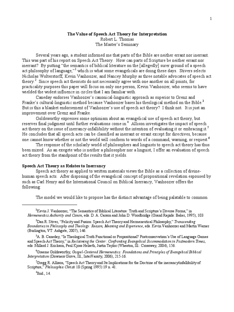 Speech Act Paper | PDF | Biblical Inerrancy | Hermeneutics